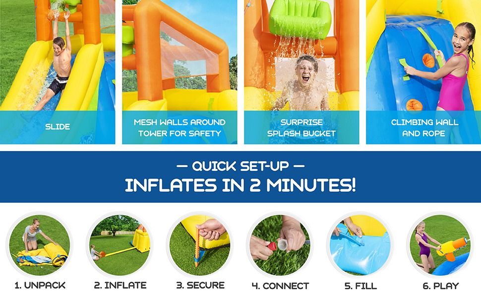 Bestway H2OGO Mount Splashmore Kids Inflatable Outdoor Backyard Water ...