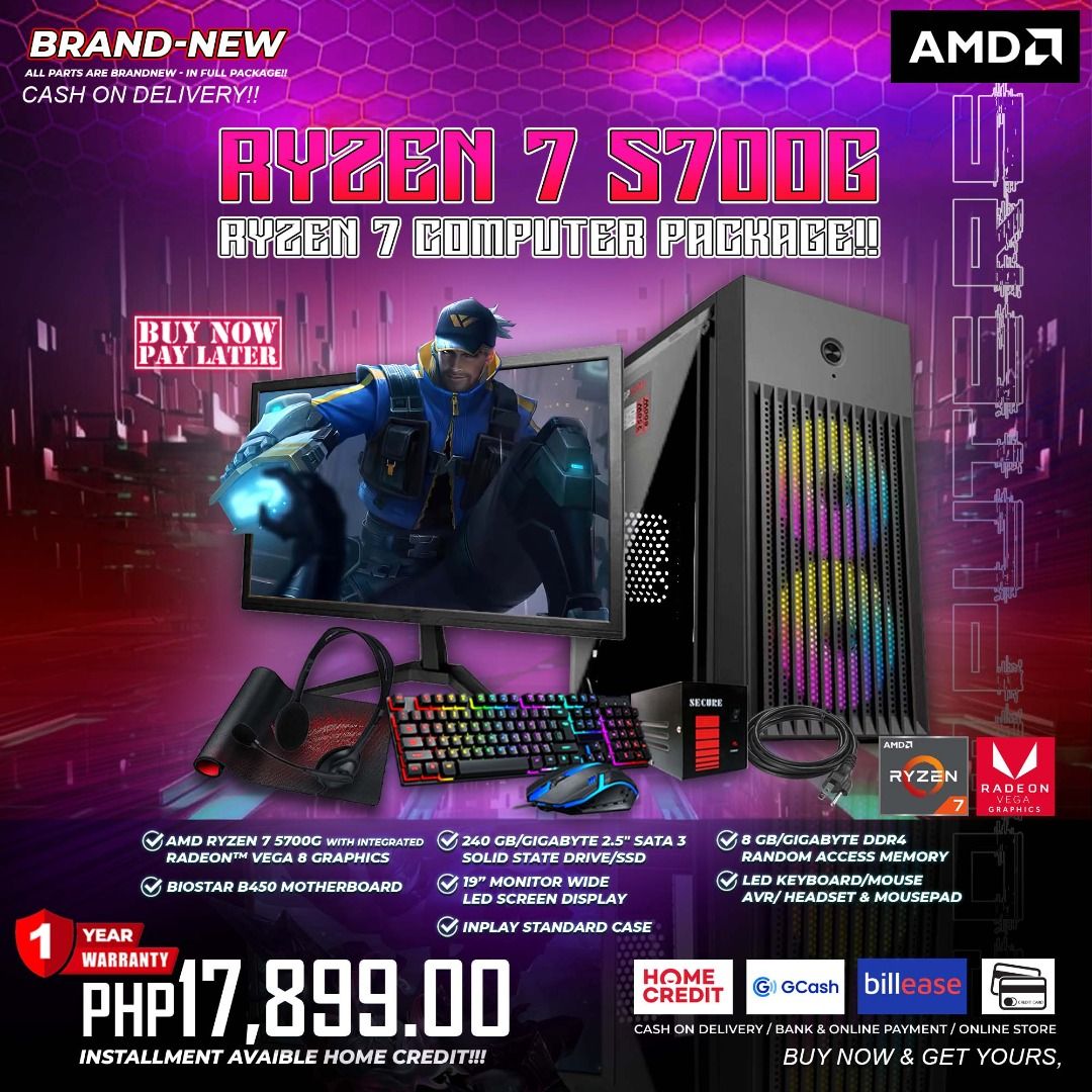 BRANDNEW Computer Set CPU standard Casing-AMD Ryzen 7 5700G-8gb DDR4 ...