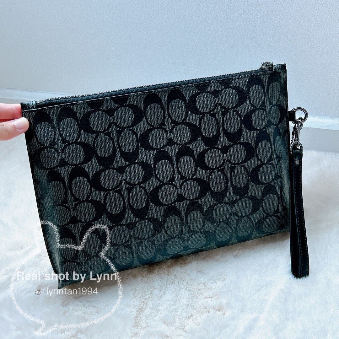 Coach Men Clutch Signature Canvas Black, Men's Fashion, Bags, Belt bags ...