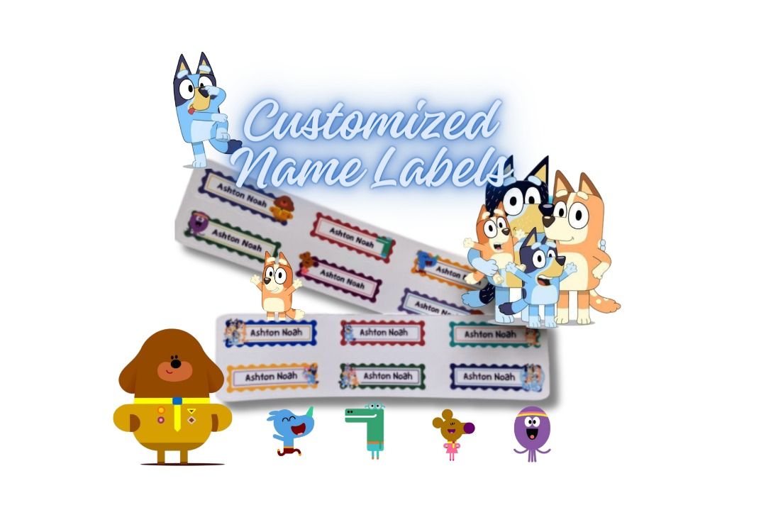 Custom Name Stickers - Cocomelon, Hey Duggee, Bluey, Paw Patrol (48 in ...
