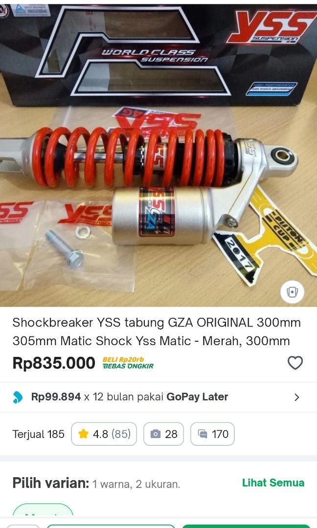 SHOCKBREAKER YSS GZA ORIGINAL MERAH SHOCK BELAKANG MOTOR MATIC YAMAHA ...