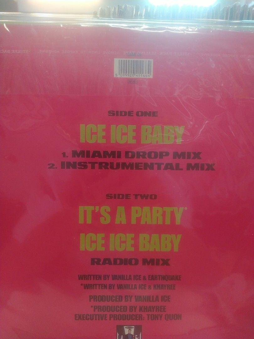 12 INCH Vanilla Ice - Ice Ice Baby 45 RPM SINGLE. VINYL RECORD REKOD ...