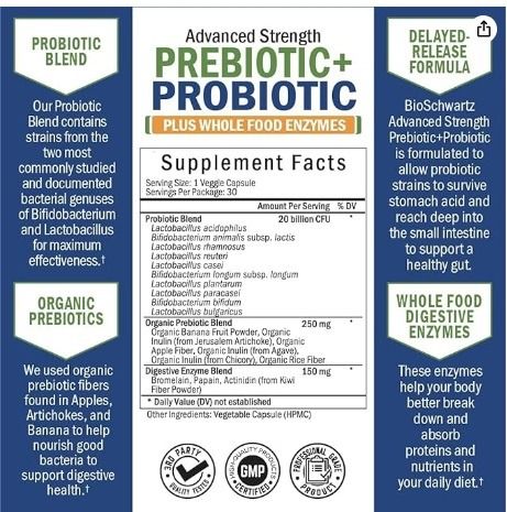 BioSchwartz Prebiotic + Probiotic Plus Whole Food Enzymes for Complete ...