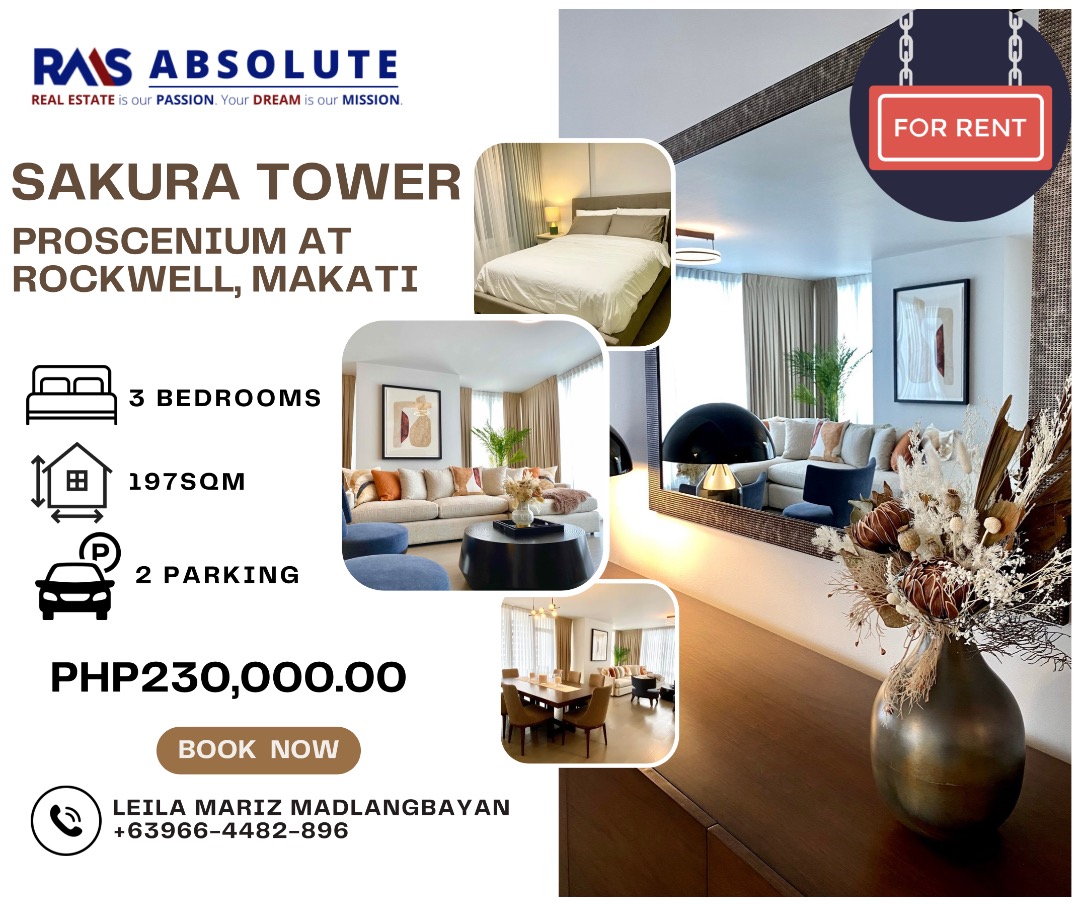 FOR RENT: 3 Bedroom Unit in Sakura Tower, Proscenium at Rockwell ...