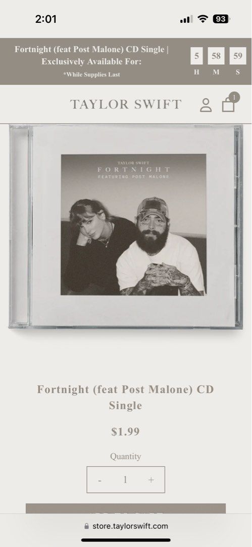 LIMITED EDITION Fortnight CD Single - Taylor Swift featuring Post ...