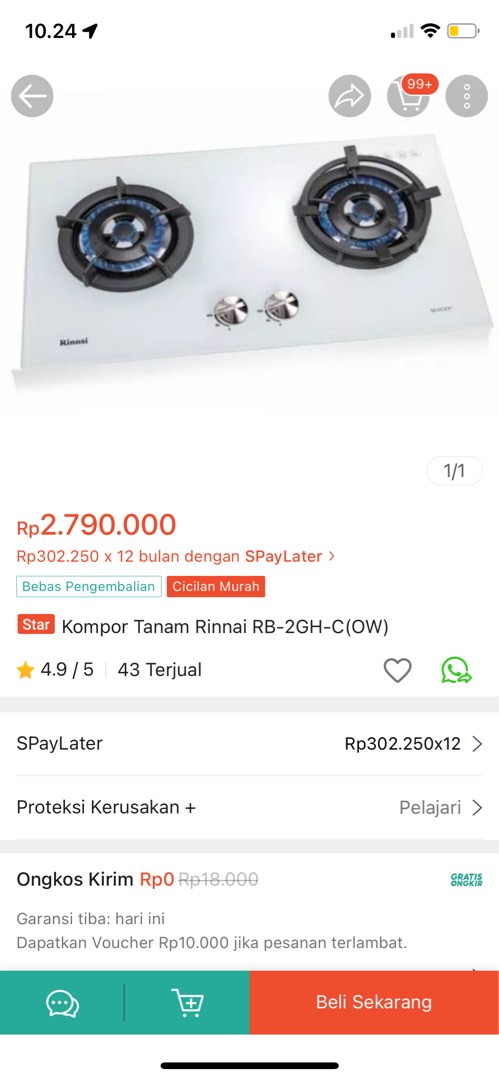 Kompor Tanam Rinnai RB-2GH-C(OW), Kitchen & Appliances di Carousell