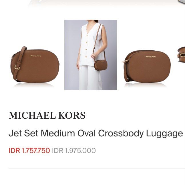 MICHAEL KORS Jet Set Medium Oval Crossbody Luggage, Barang Mewah, Tas ...