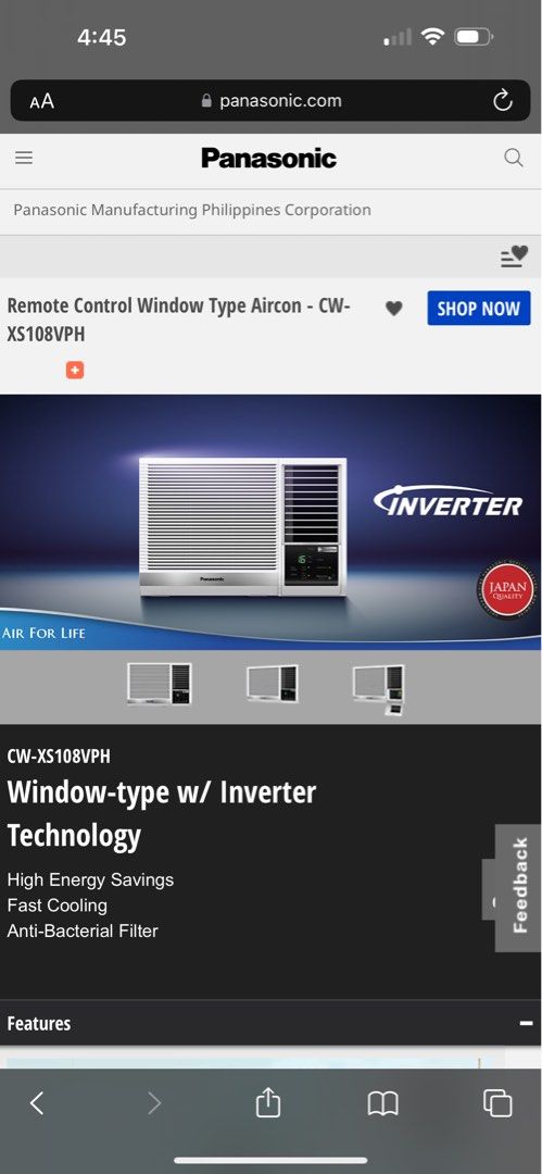 Panasonic Window Type Inverter 1HP, TV & Home Appliances, Air ...