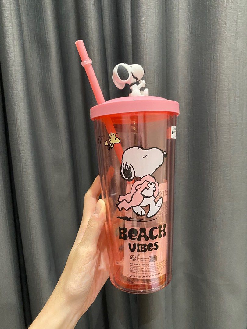 Snoopy Pink Miniso Tumbler with straw, Furniture & Home Living ...