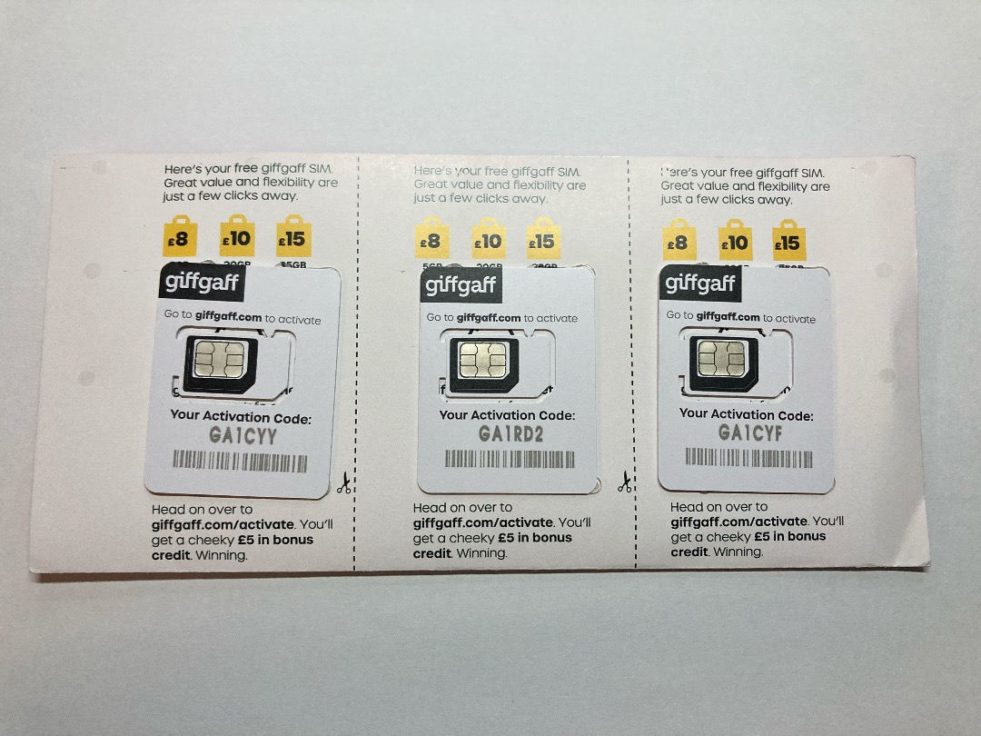 【免費現貨】英國 Giffgaff sim卡 開卡後即送£5 英鎊 + MCL 泡谷汽水禮券, 手提電話, 電話及其他裝置配件, Sim 卡 ...