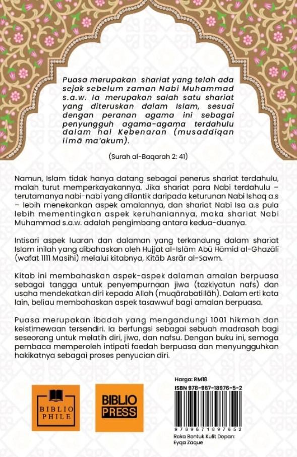 [BC] BIBLIO PRESS Rahsia-rahsia Puasa (Terjemahan: Kitab Asrar Al-Sawm) - Imam Al-Ghazali ...