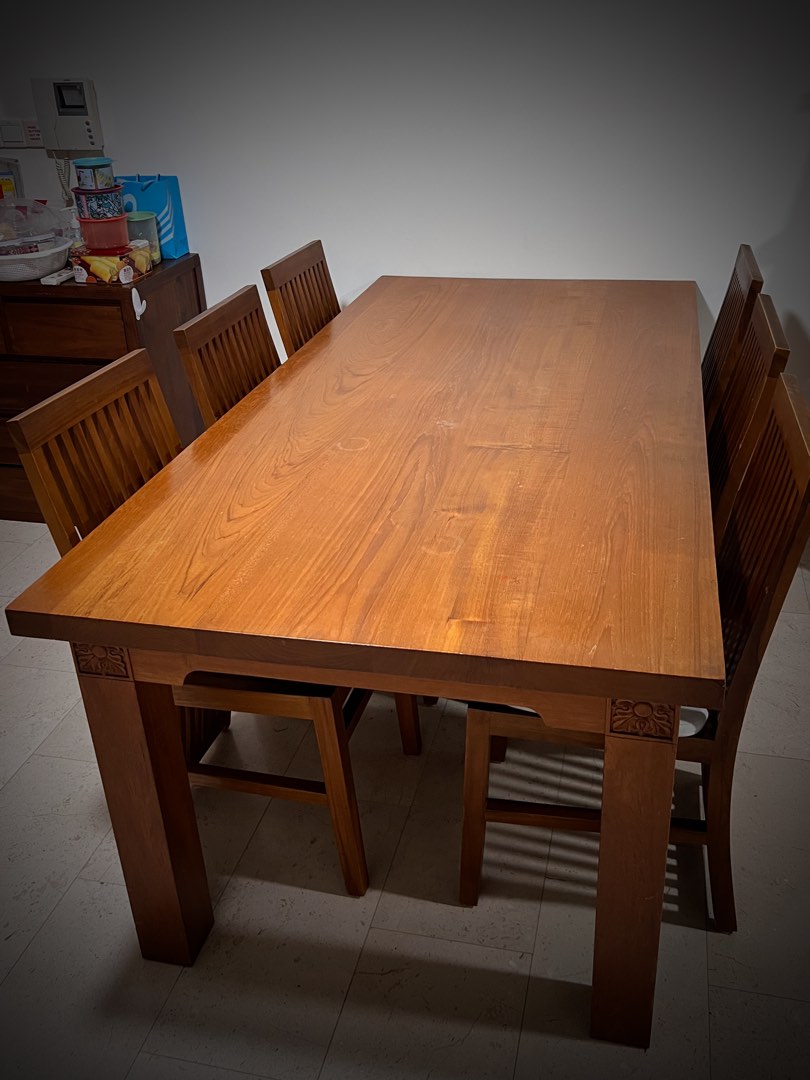 Burmese teak dining table 4.8 cm thick!, Furniture & Home Living ...