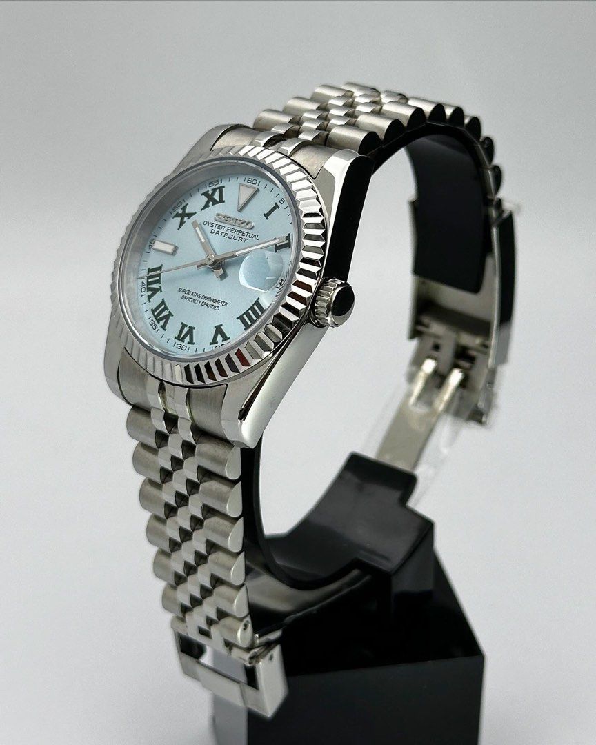 Custom Seiko Mod 36mm Ice Blue Wimbledon Datejust Automatic Watch, Men ...