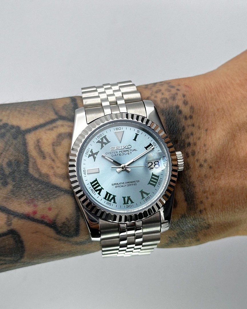 Custom Seiko Mod 36mm Ice Blue Wimbledon Datejust Automatic Watch, Men ...