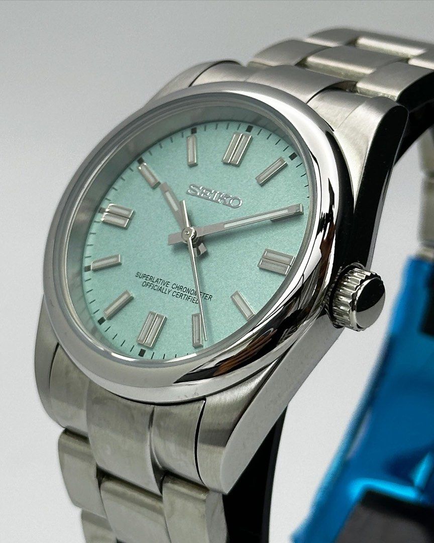 Custom Seiko Mod 36mm Turquoise Green Blue Oyster Perpetual Automatic ...