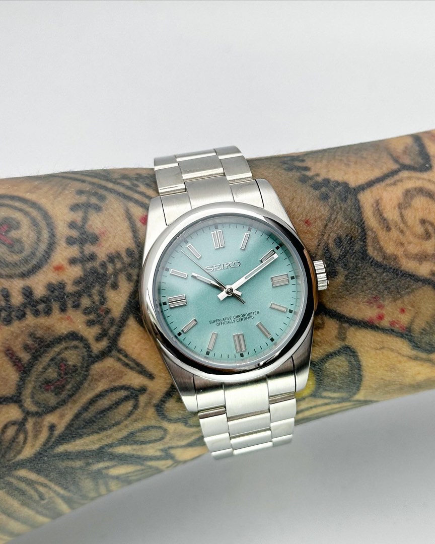 Custom Seiko Mod 36mm Turquoise Green Blue Oyster Perpetual Automatic ...