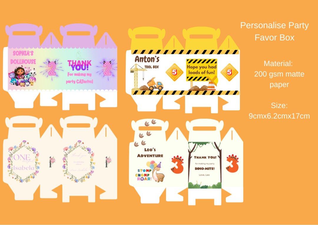 Customise Party Favor Box, Tall Gable Box, Party Box, Kids Party Box ...