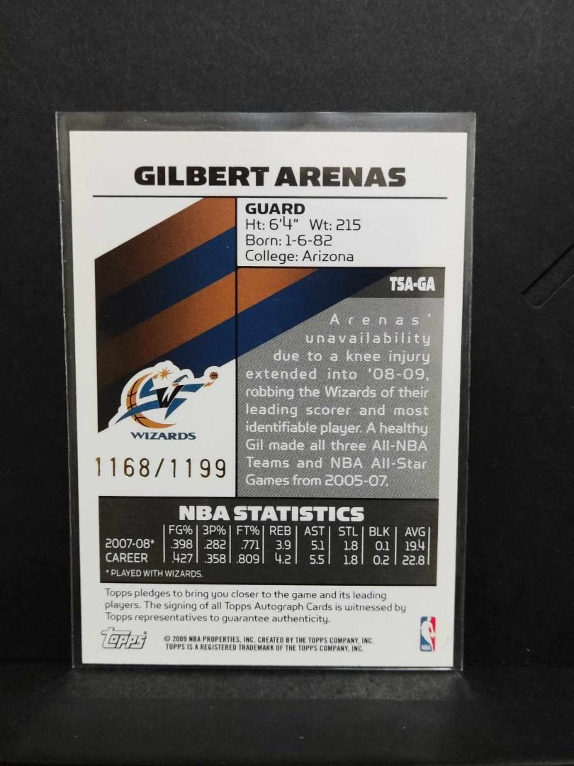 Gilbert Arenas NBA籃球簽名卡 Topps Signature Autograph card 限量, 興趣及遊戲, 收藏品及 ...