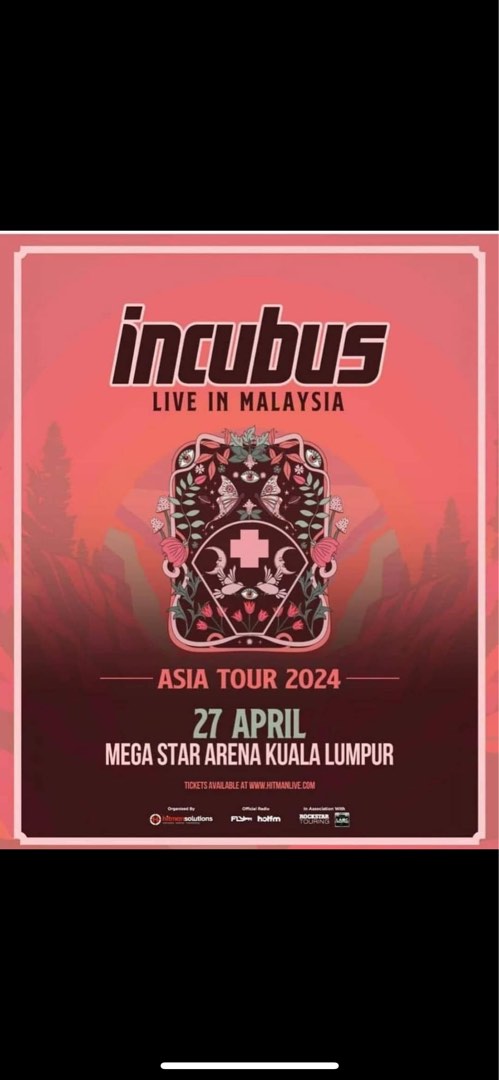 Incubus live in malaysia 2024 ticket (rockzone), Tickets & Vouchers, Event Tickets on Carousell
