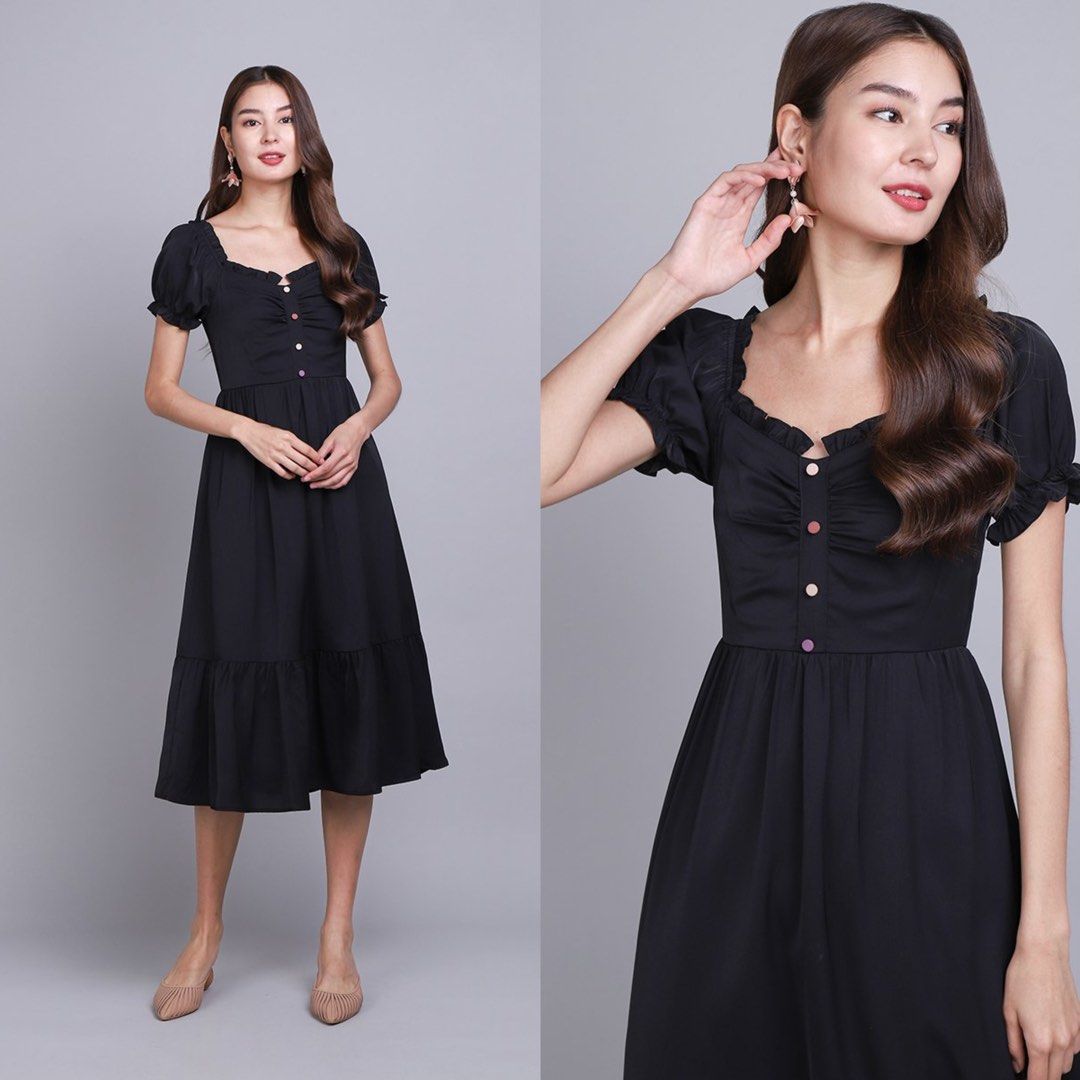 Lilypirate LP Flora dress in classic black *defect, one button missing ...