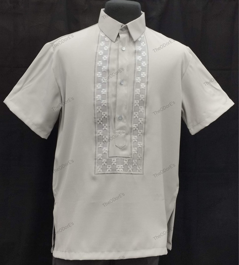 LINEN POLO BARONG Lt. Gray, Men's Fashion, Tops & Sets, Formal Shirts ...