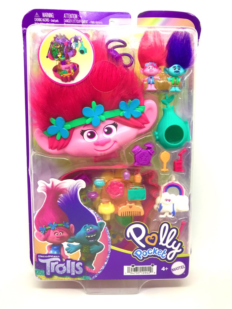 Mattel 2023 Polly Pocket & Dreamworks Trolls Compact Playset with Poppy ...