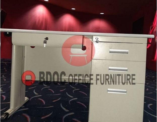 Pre standing table with center and side pull out drawer metal legs ...
