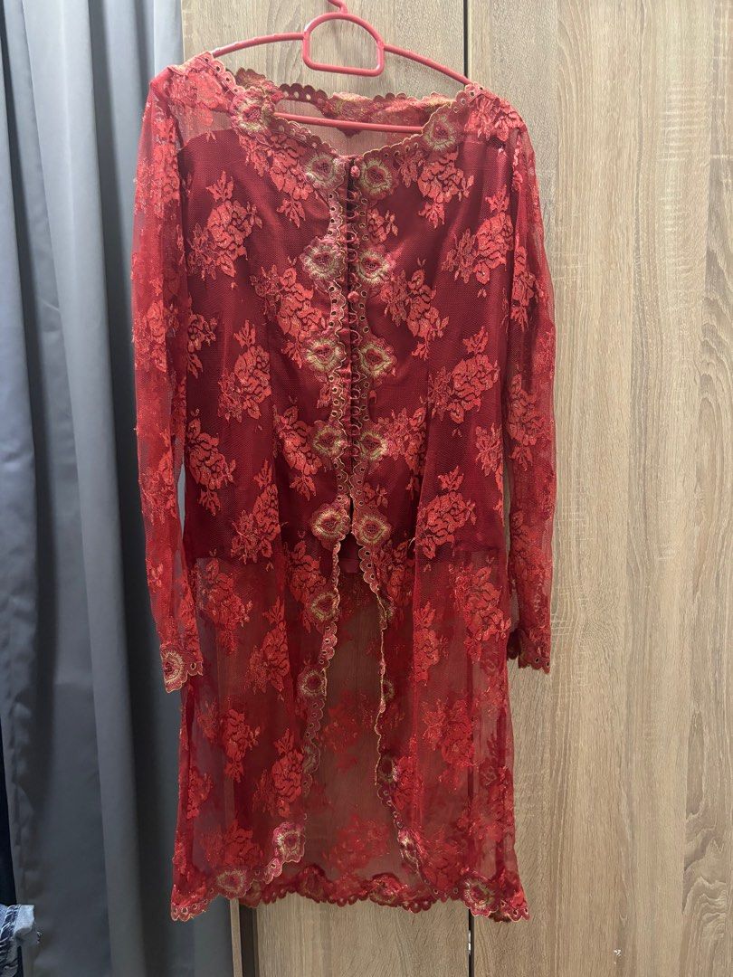 Red kebaya, Women's Fashion, Dresses & Sets, Traditional & Ethnic wear ...