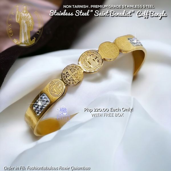 Stainless Steel ST BENEDICT OPEN CUFF Bangle Bracelet, Women's Fashion, Jewelry & Organizers ...