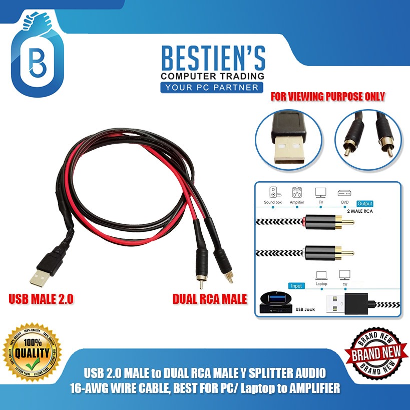 USB 2.0 MALE to DUAL RCA MALE Y SPLITTER AUDIO 16-AWG WIRE CABLE, BEST ...