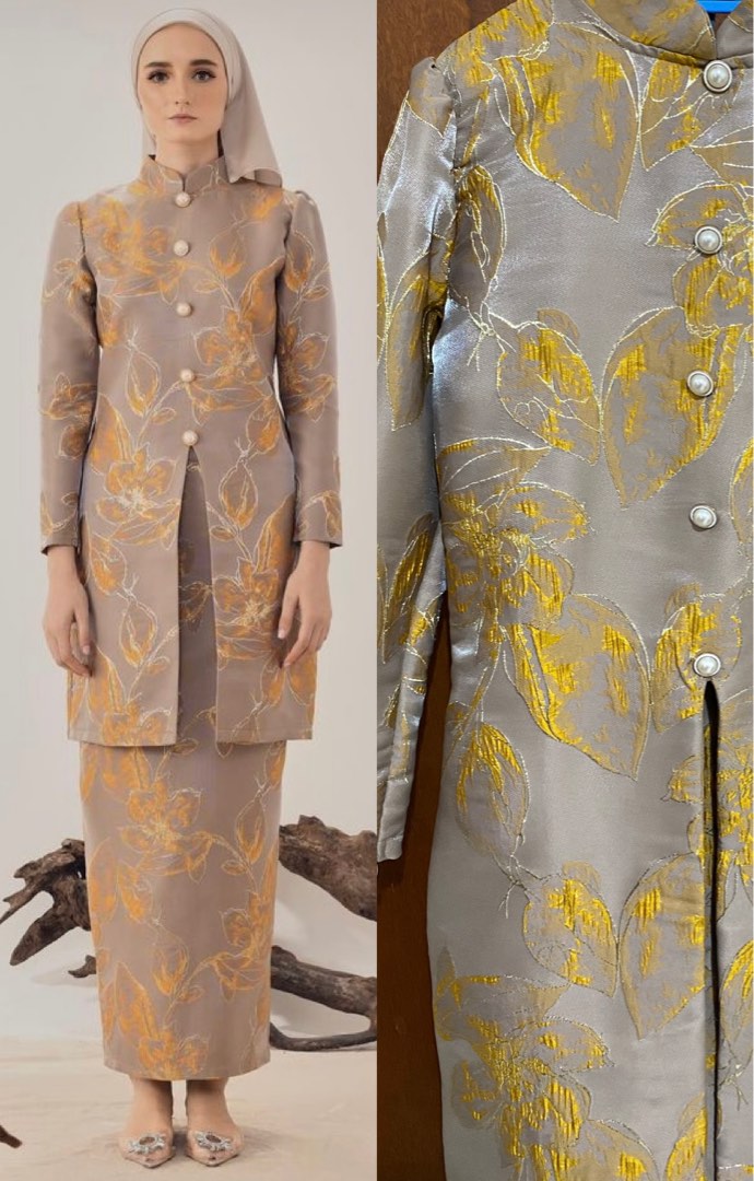 Myravallyn nude brown gold kurung kebaya raya, Women's Fashion ...