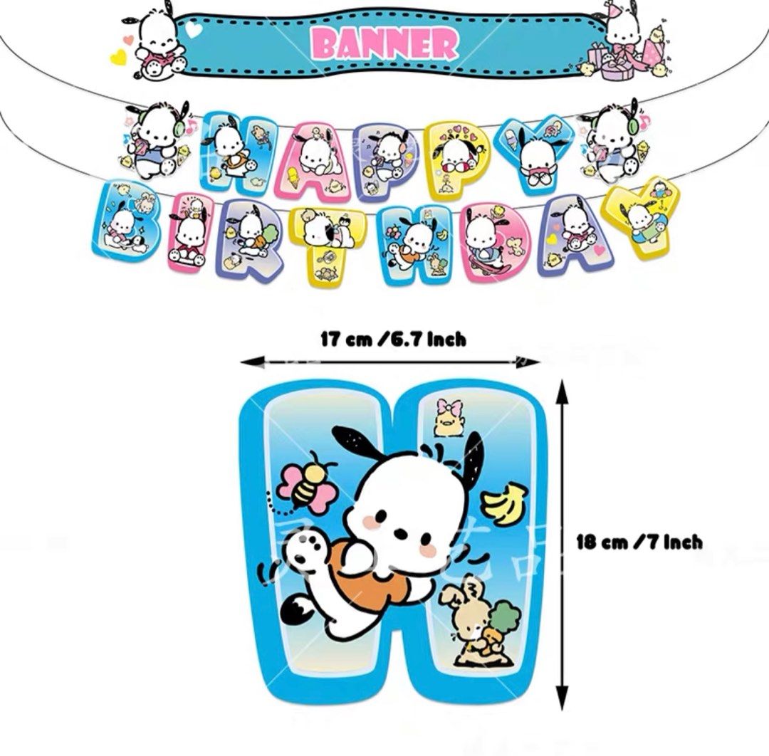 Pochacco Birthday Party Deco, Hobbies & Toys, Stationery & Craft ...