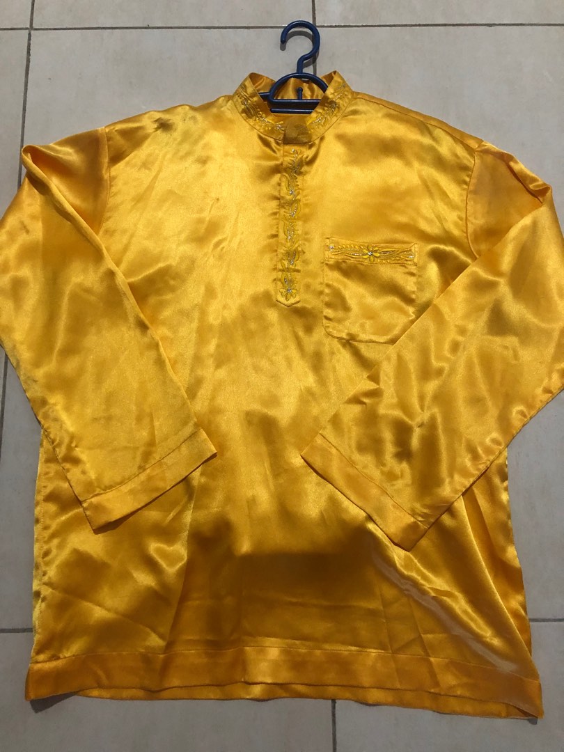 SET BAJU MELAYU SULAM( KUNING DIRAJA), Men's Fashion, Muslim Wear, Baju ...