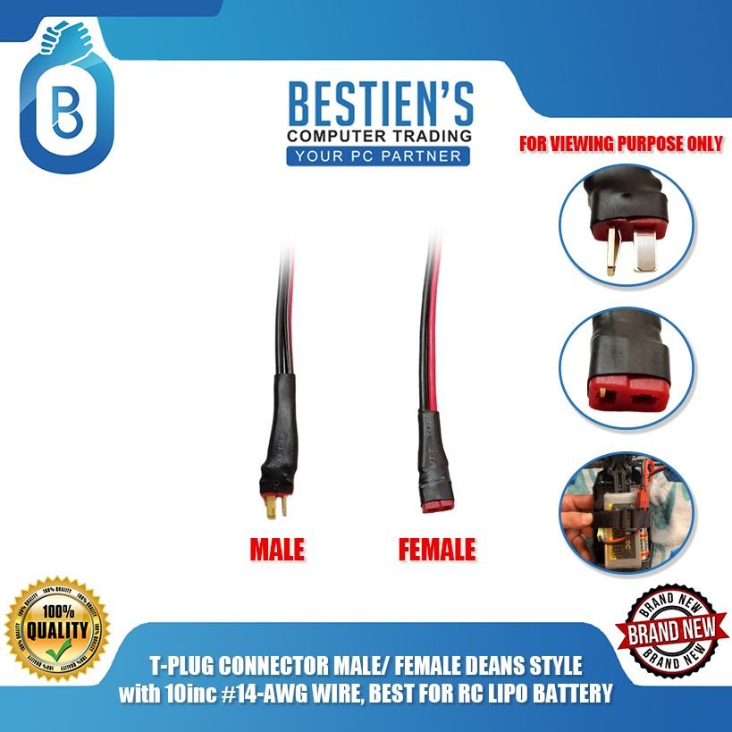 T-PLUG CONNECTOR MALE/ FEMALE DEANS STYLE with 10inc #14-AWG WIRE, BEST ...