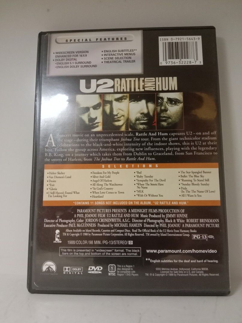 (DVD)U2 - Rattle and Hum, Hobbies & Toys, Music & Media, CDs & DVDs on ...