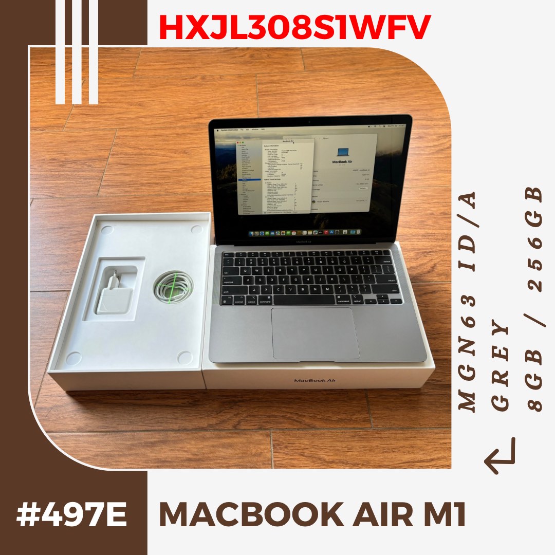 #497E Macbook Air M1 ibox MGN63 ID/A GREY RAM 8GB SSD 256GB GARANSI ON ...