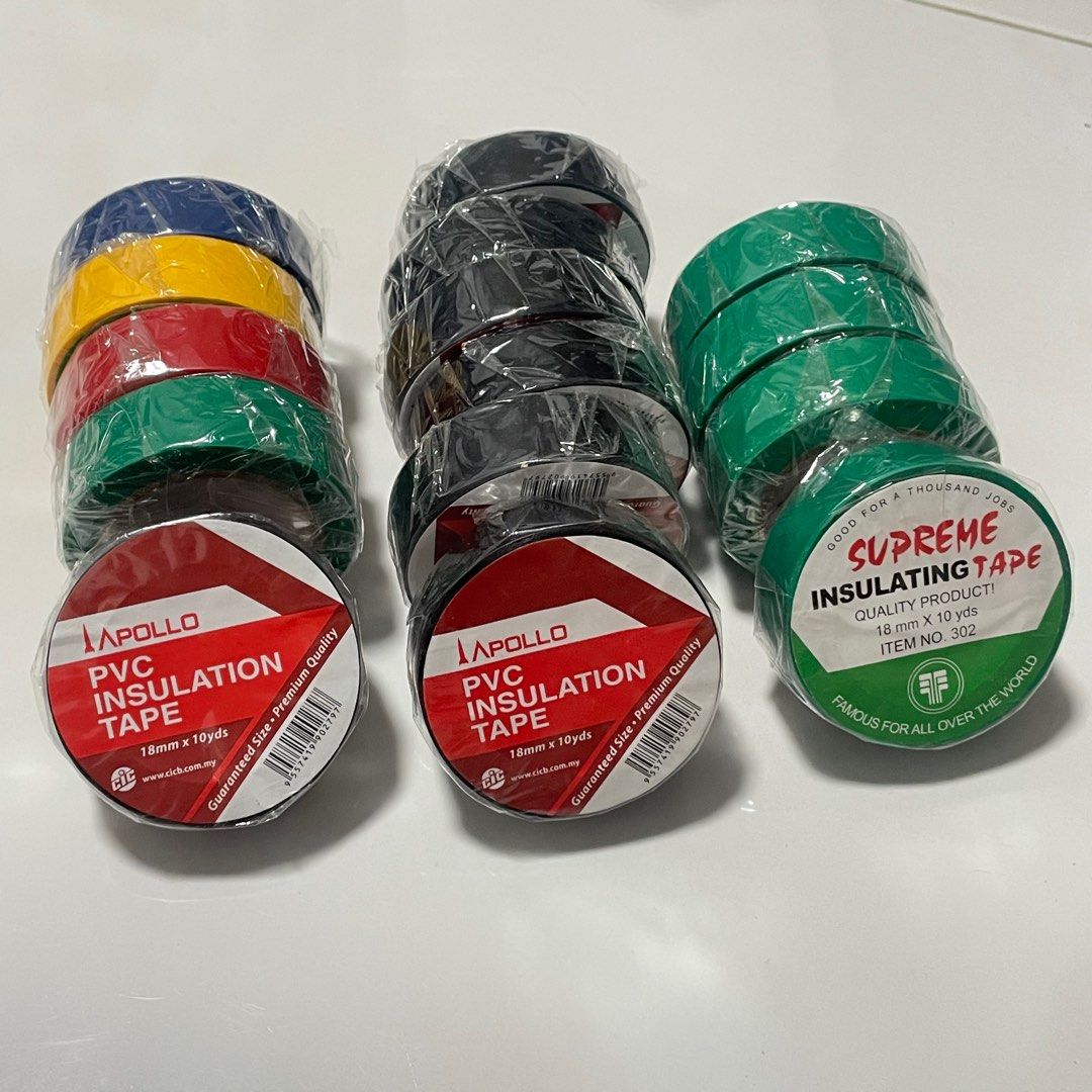 Black Yellow Green Red Blue Apollo PVC insulation tape 18mm x 10yds ...
