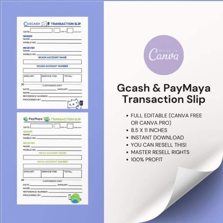 Bundle: GCash and PayMaya (Transaction Record & Slip) | Editable on ...