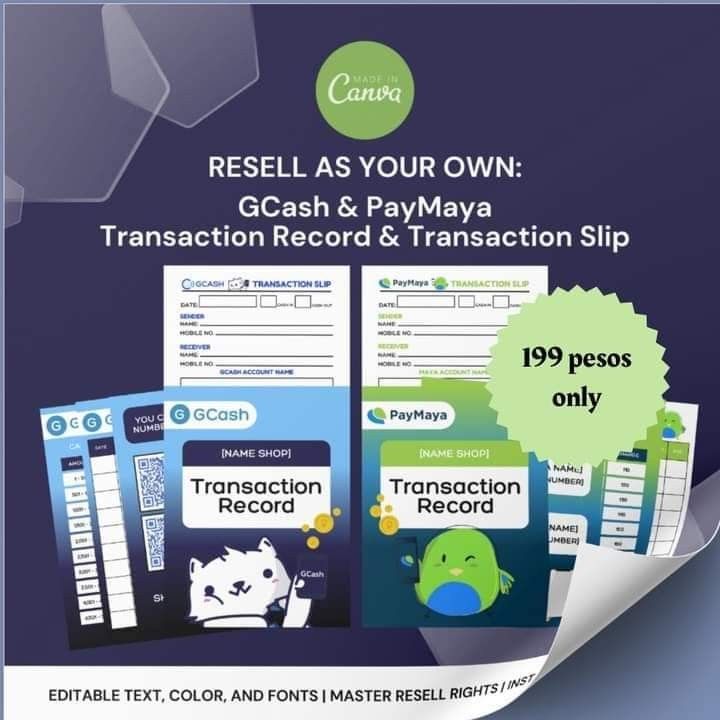Bundle: GCash and PayMaya (Transaction Record & Slip) | Editable on ...