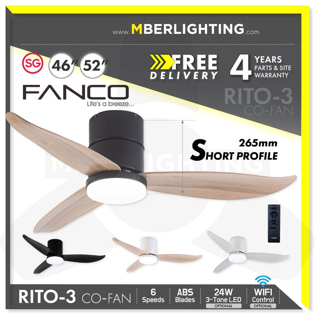 FANCO CO-FAN Rito3 / Rito5 DC Ceiling Fan with 3tone 24W LED Light ...