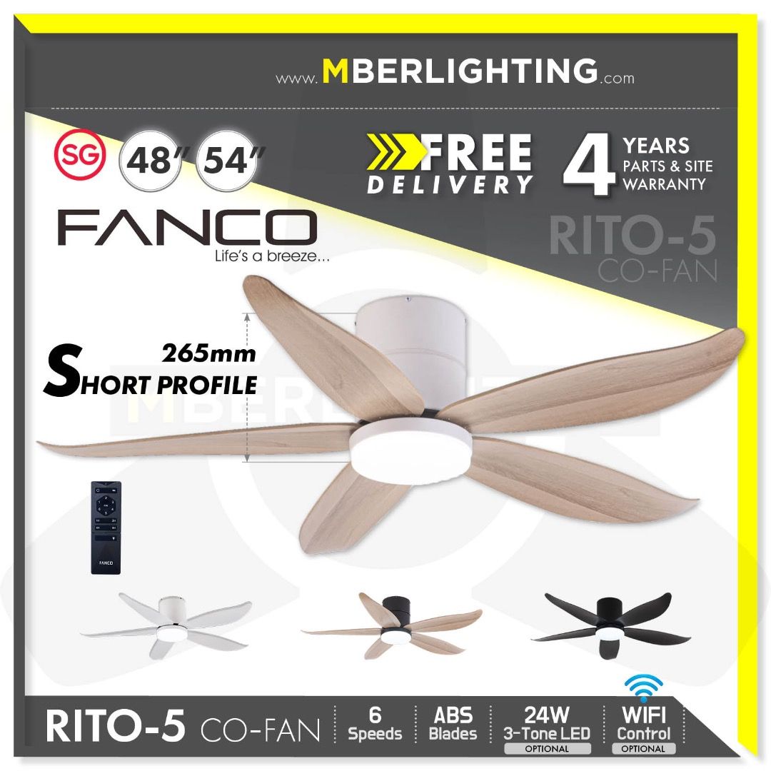 FANCO CO-FAN Rito3 / Rito5 DC Ceiling Fan with 3tone 24W LED Light ...