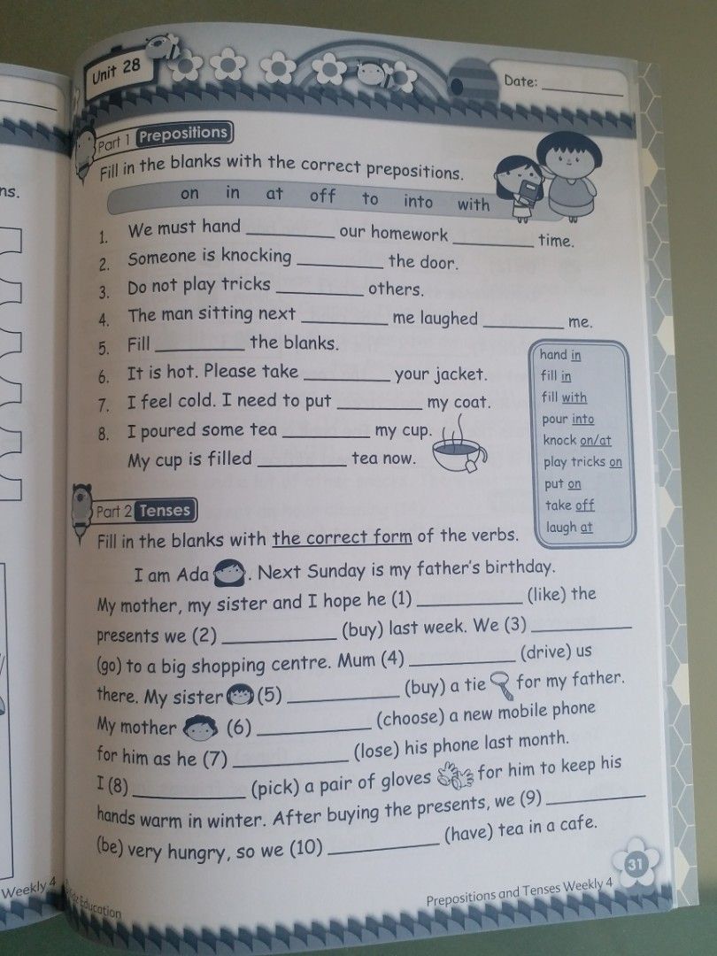 Prepositions and Tenses Weekly, 興趣及遊戲, 書本 & 文具, 書本及雜誌 - 補充練習 - Carousell
