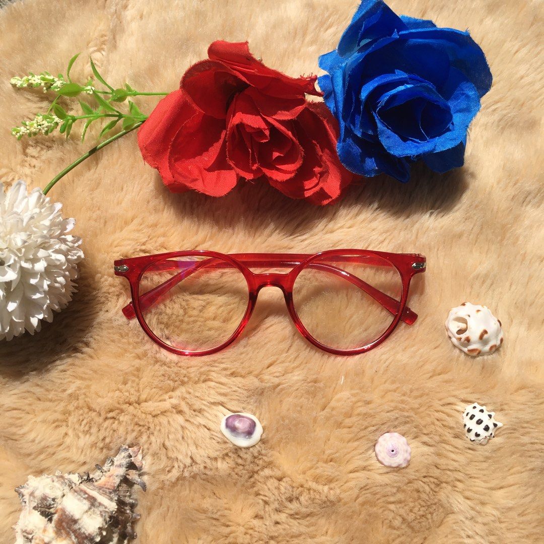 Red glasses round frame merah Kacamata bulat kaca lensa bening unisex ...