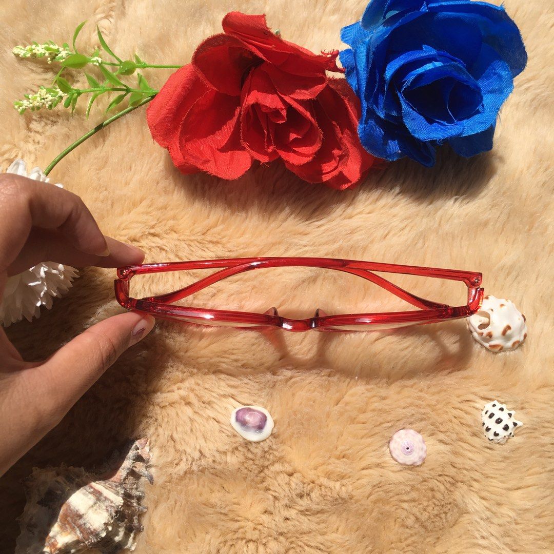 Red glasses round frame merah Kacamata bulat kaca lensa bening unisex ...