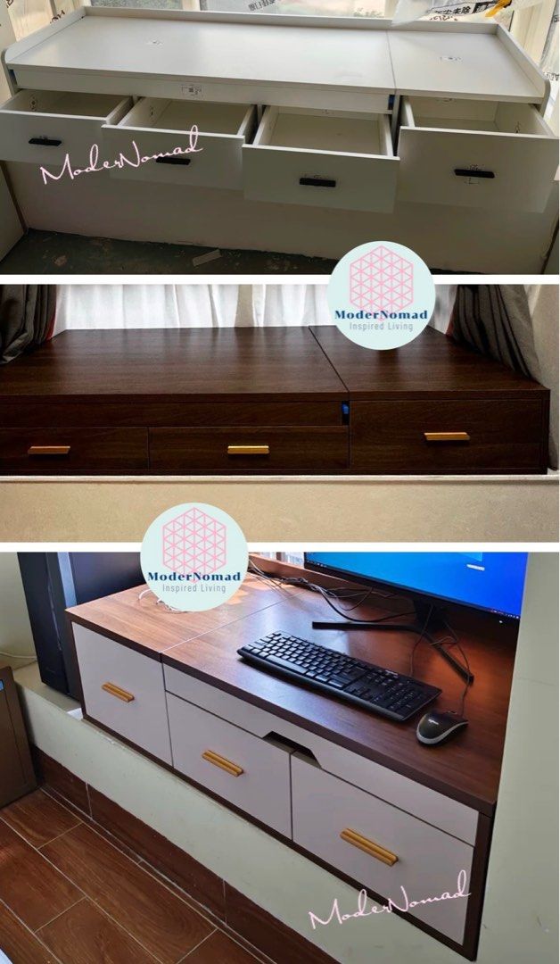Vanity Study Desktop ️ Sliding Pull Out Desk Table Extendable Slide Out ...