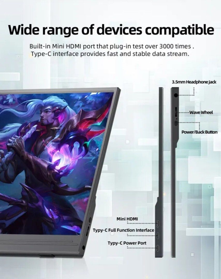 GWAVE 15.6” Portable Monitor FHD 1920*1080 Full HD Working/Gaming for ...