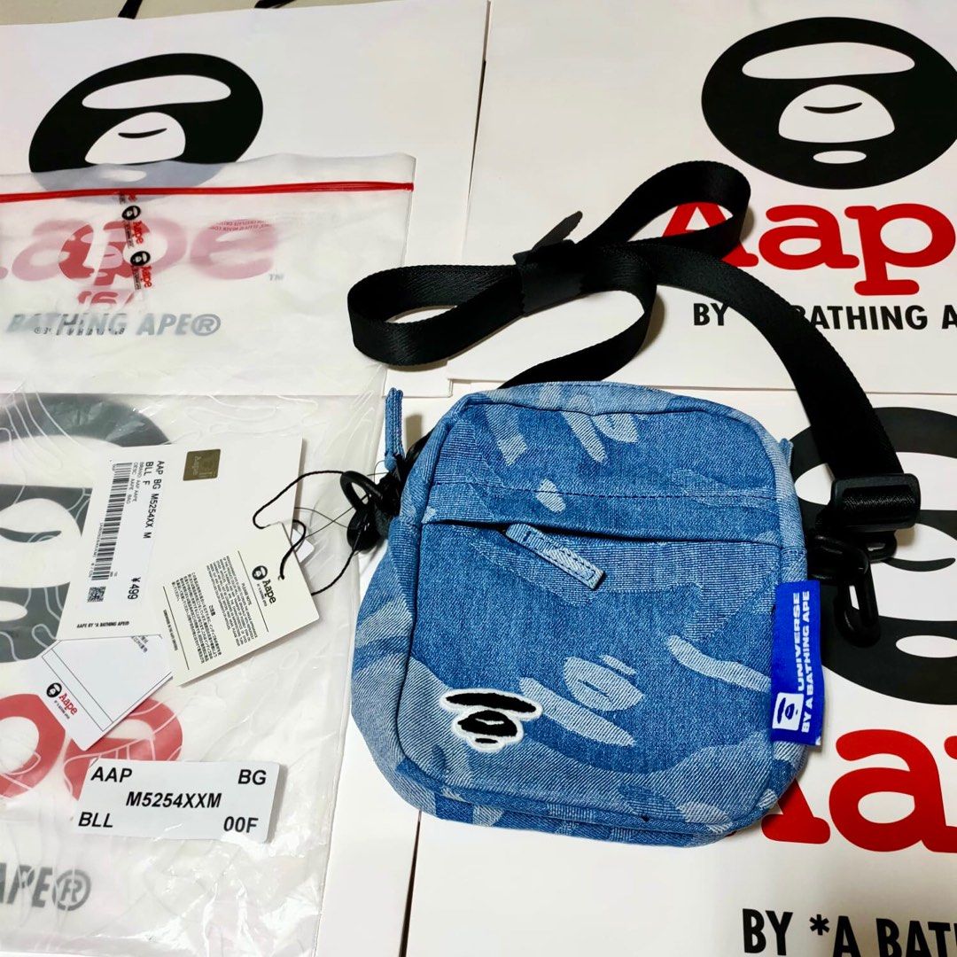 Aape BY *A BATHING APE® Moon Face Embroidered Camo Crossbody Bag Denim ...