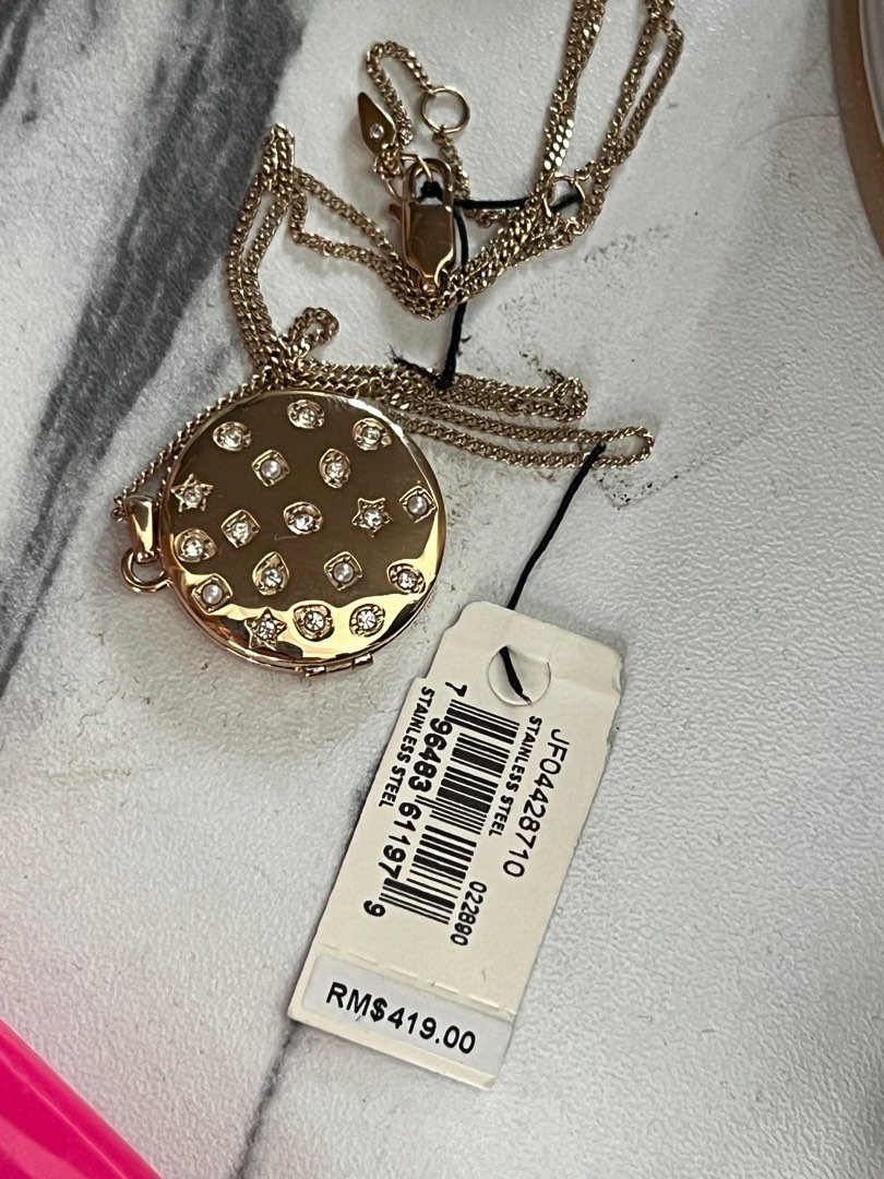 Fossil original locket necklace pendant gold glitter star stainless ...