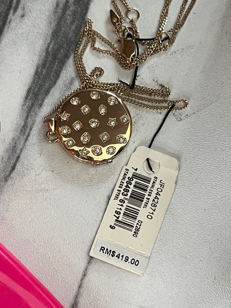 Fossil original locket necklace pendant gold glitter star stainless ...