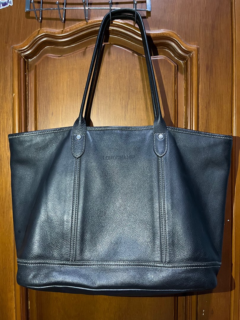 Longchamp Black Leather Shopper Tote Large, Fesyen Wanita, Tas & Dompet ...